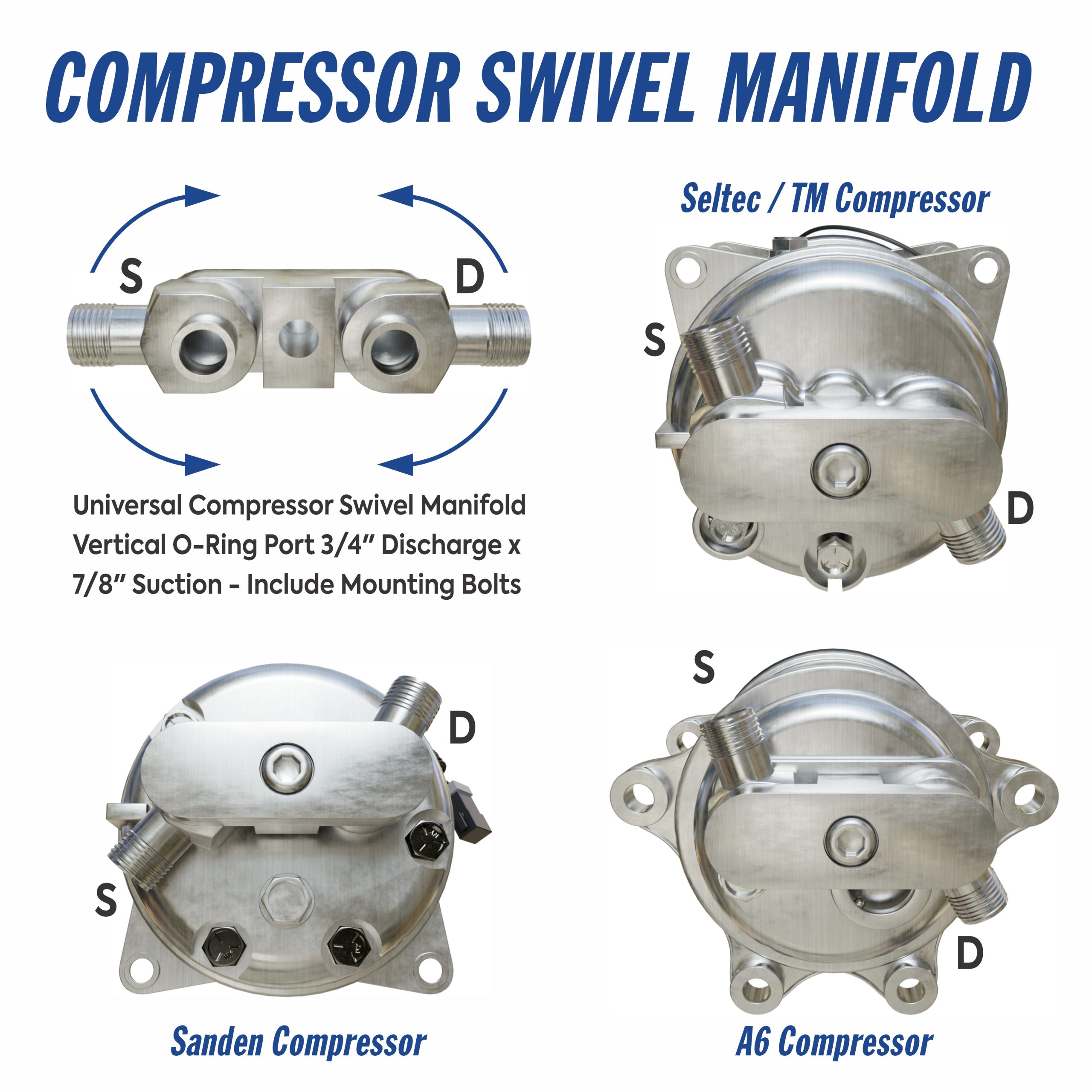 Compressor Fitting Manifold 90 Degree #8 x #10 GM / Ford/Sanden/Seltec ...